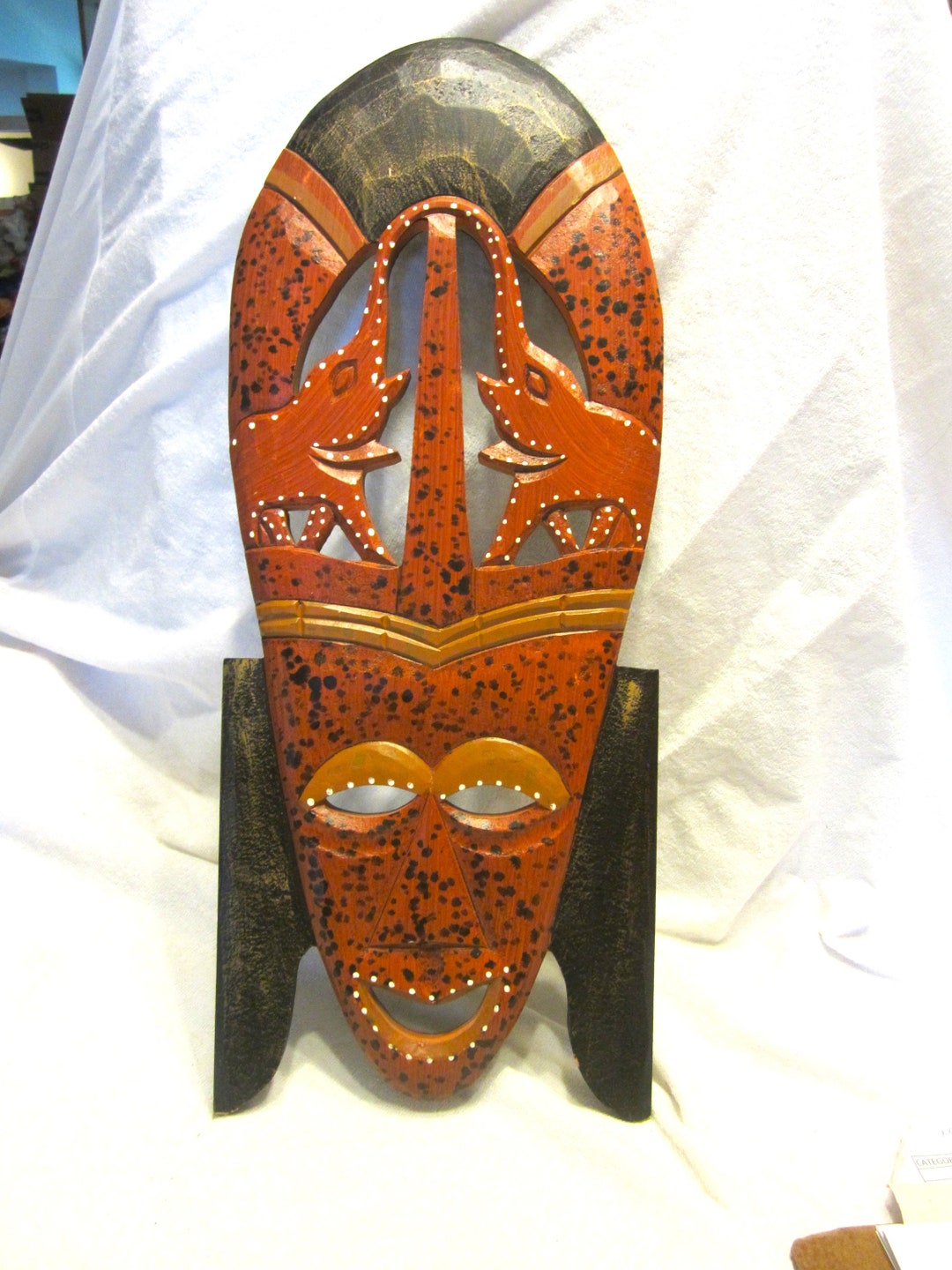 Tribal Mask Wall Decor, Brown W/orange, Face W/elephants - Etsy