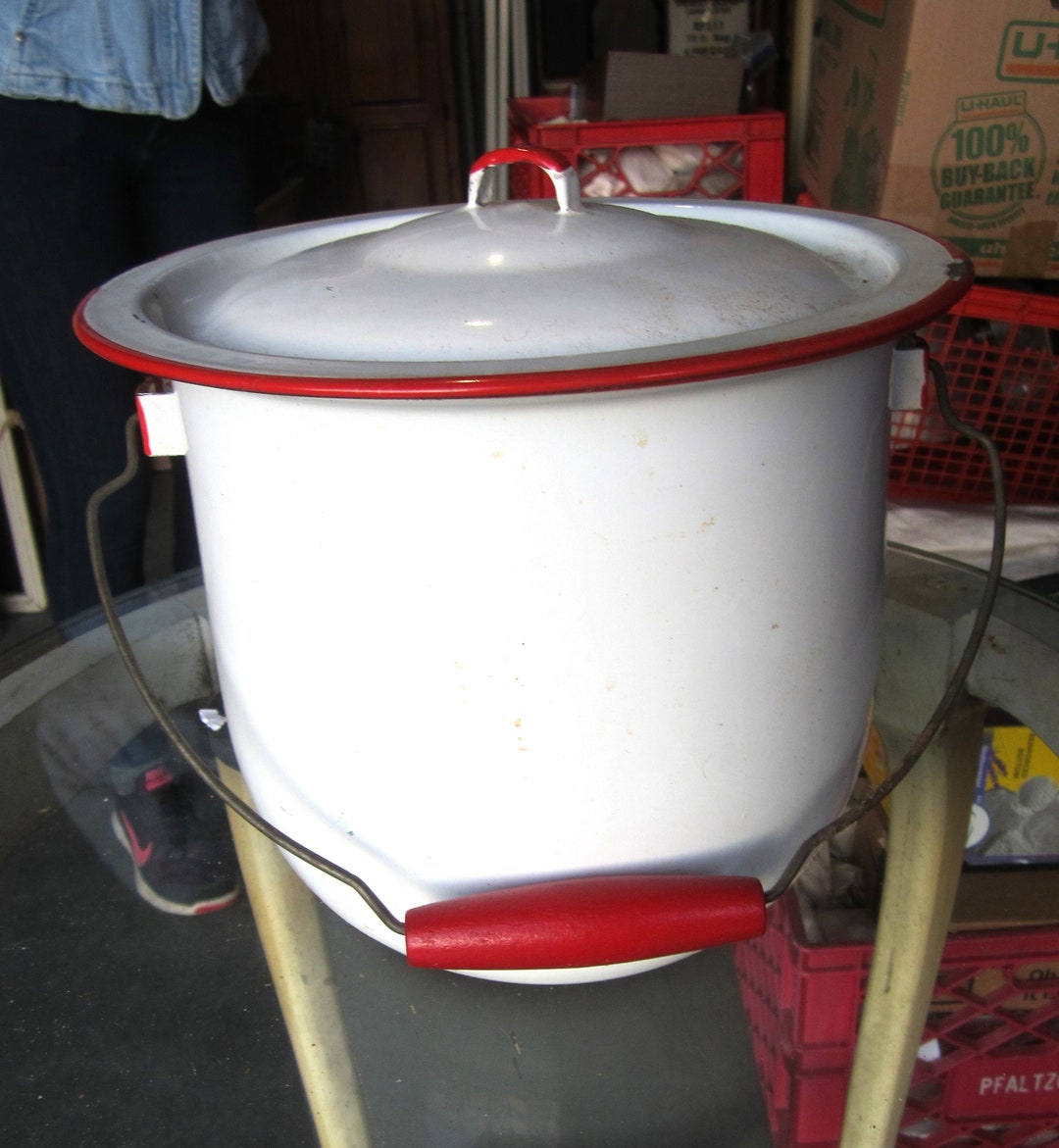 Vtg White Enamel W/red Accents Chamber/slop Pot or Bucket - Etsy