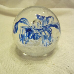 Vtg Glass Paperweight, Blue Flower W/bubble Center, Art Glass - Etsy