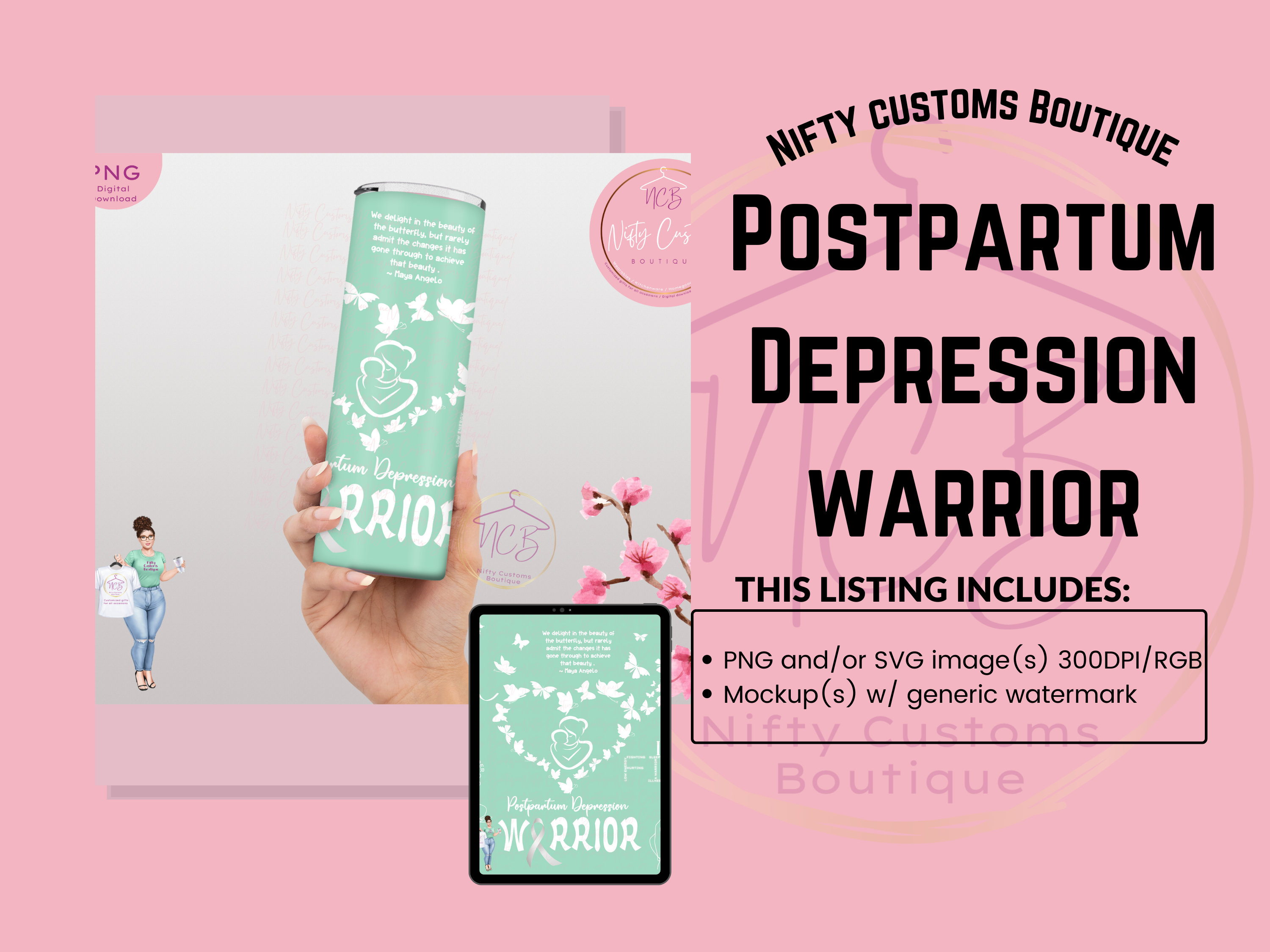Postpartum Depression Warrior Survivor 20oz Tumbler Digital Design PNG ...