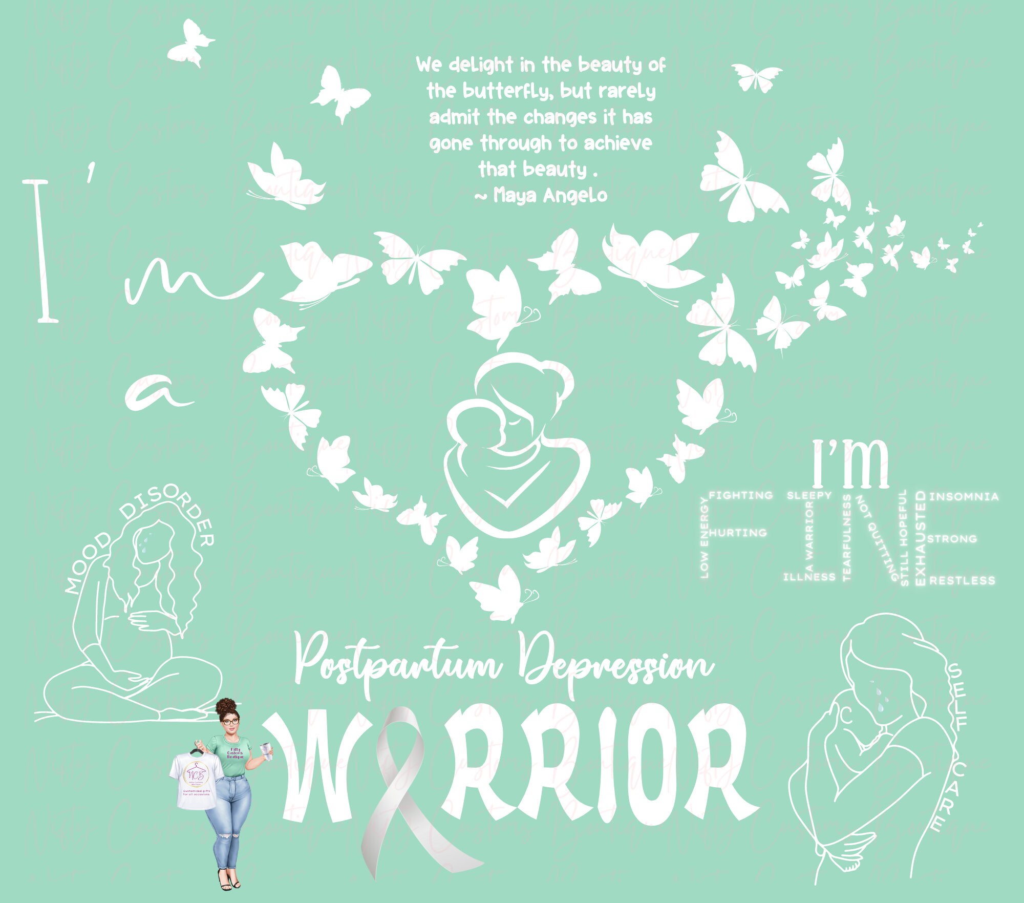Postpartum Depression Warrior Survivor 20oz Tumbler Digital Design PNG ...