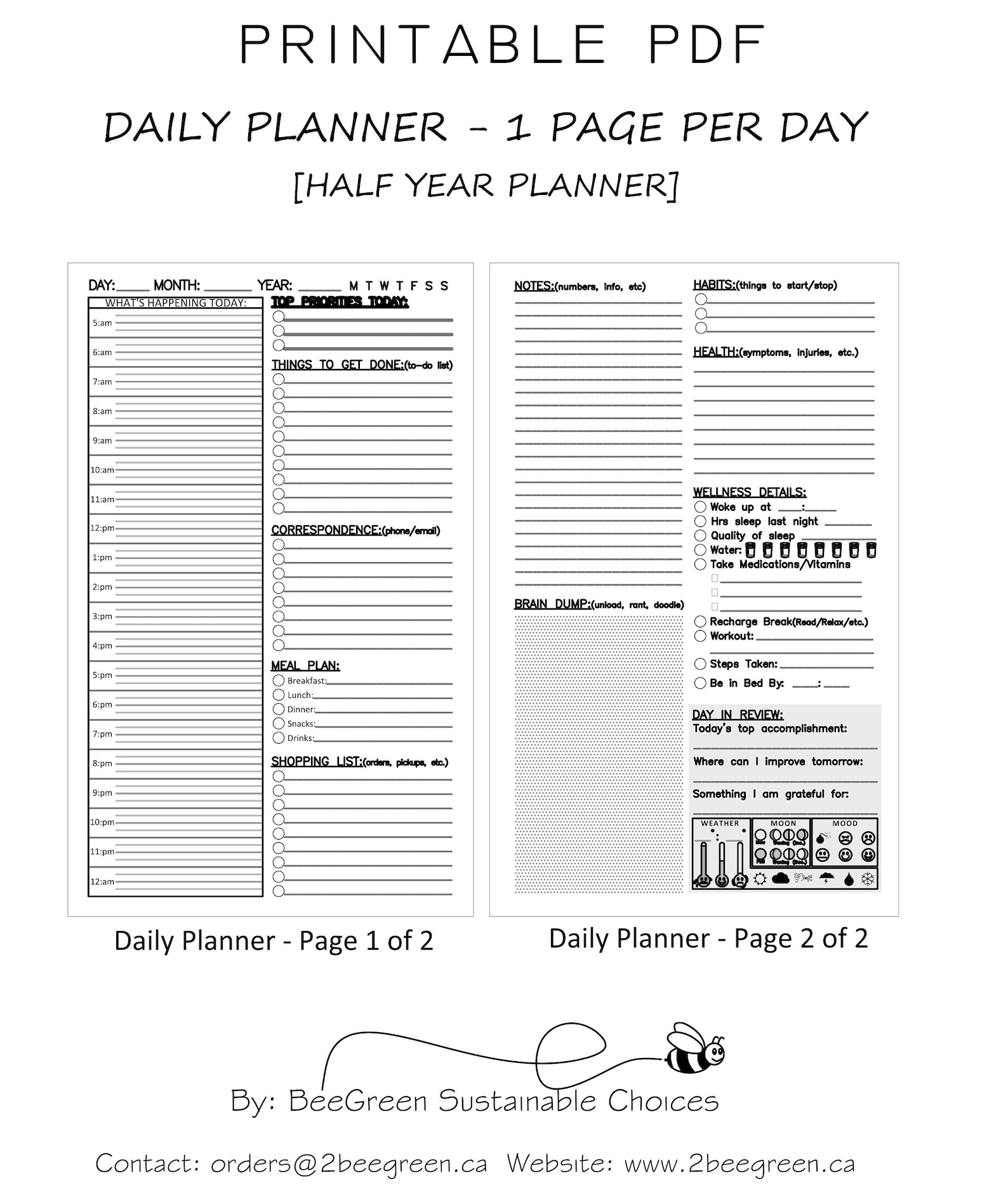 Day Planner - 2 Pages per Day - Daily Journal (daily Planner ...