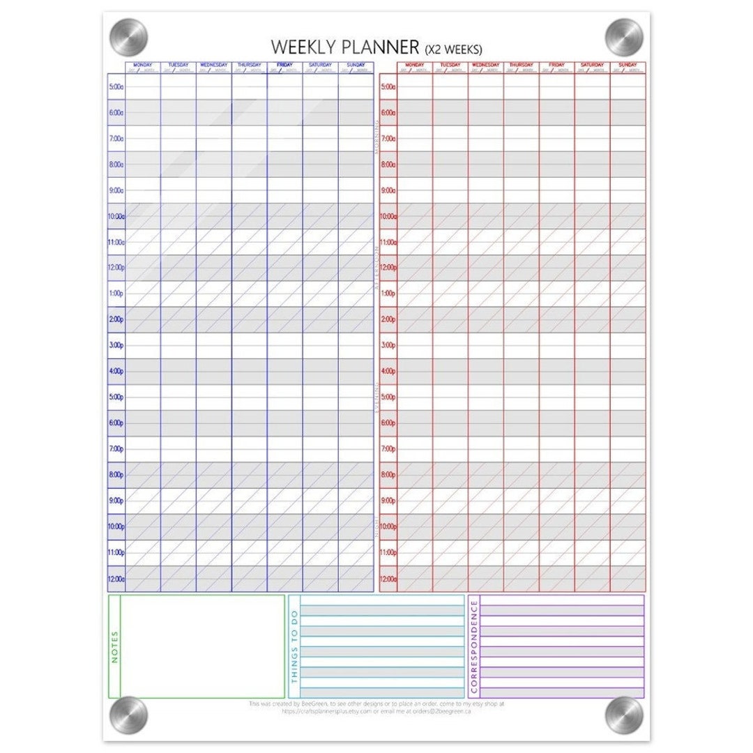 Dry Erase Colorful Weekly Planner / Weekly Day Timer - X2 Weeks Plus ...