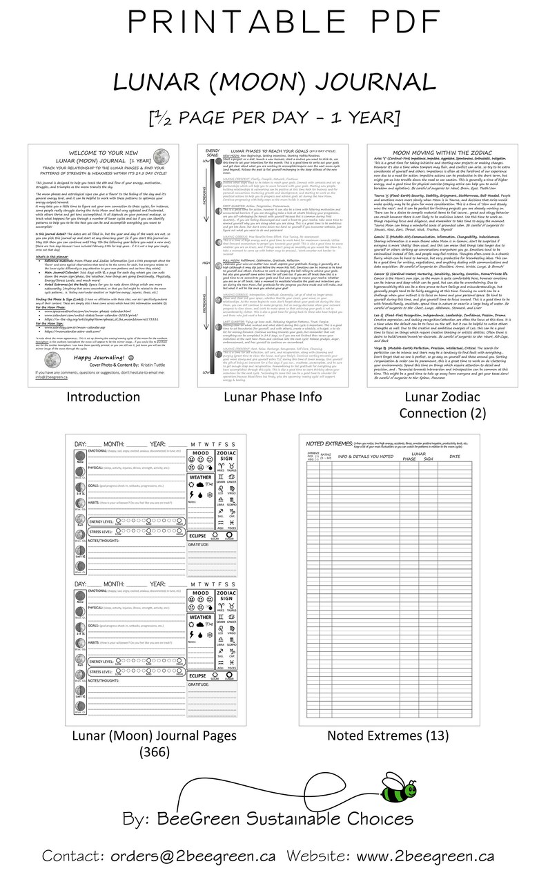 Lunar Journal / Moon Journal Track Your Relationship to Lunar Phases ...