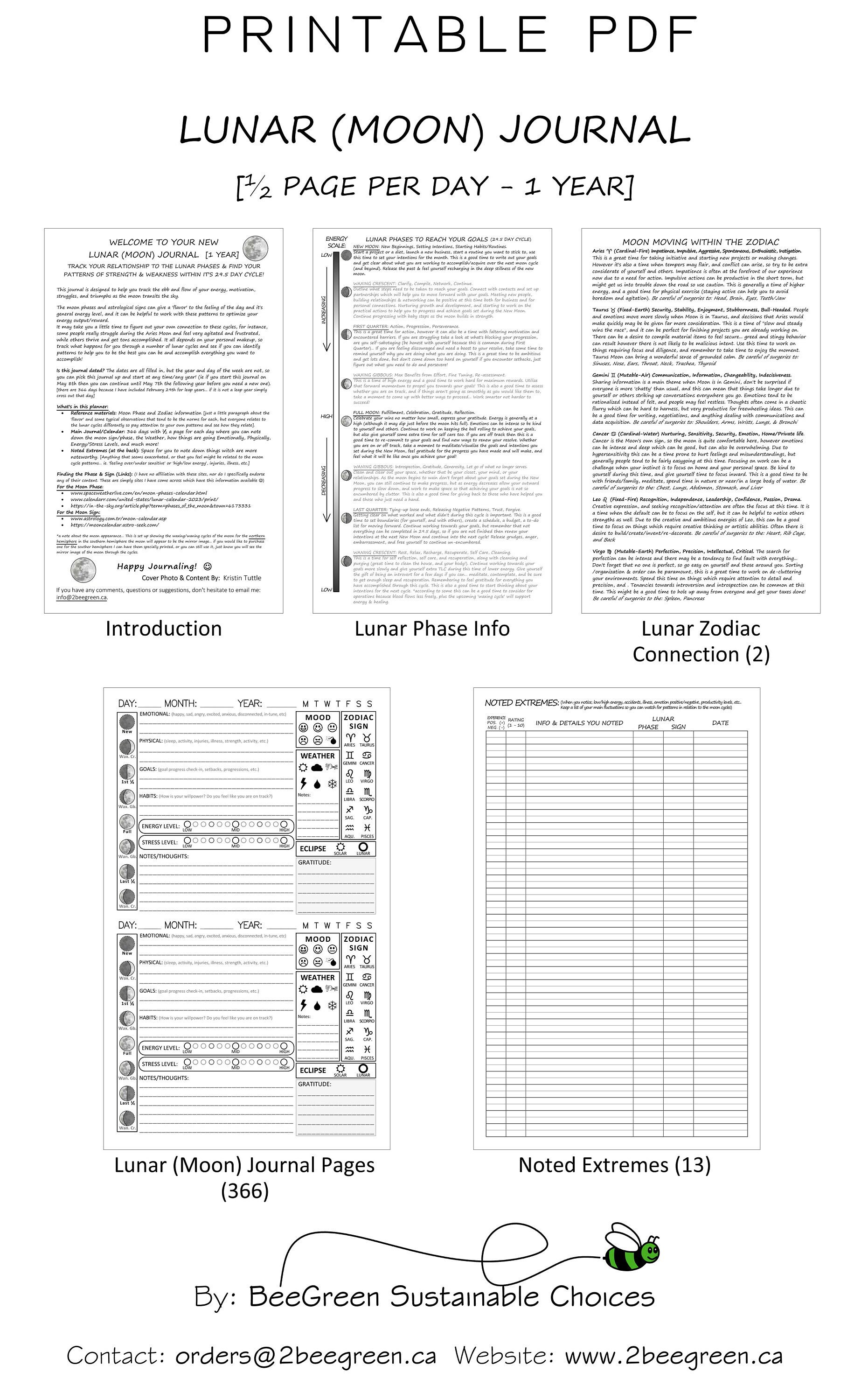 Lunar Journal / Moon Journal - Track Your Relationship to Lunar Phases ...