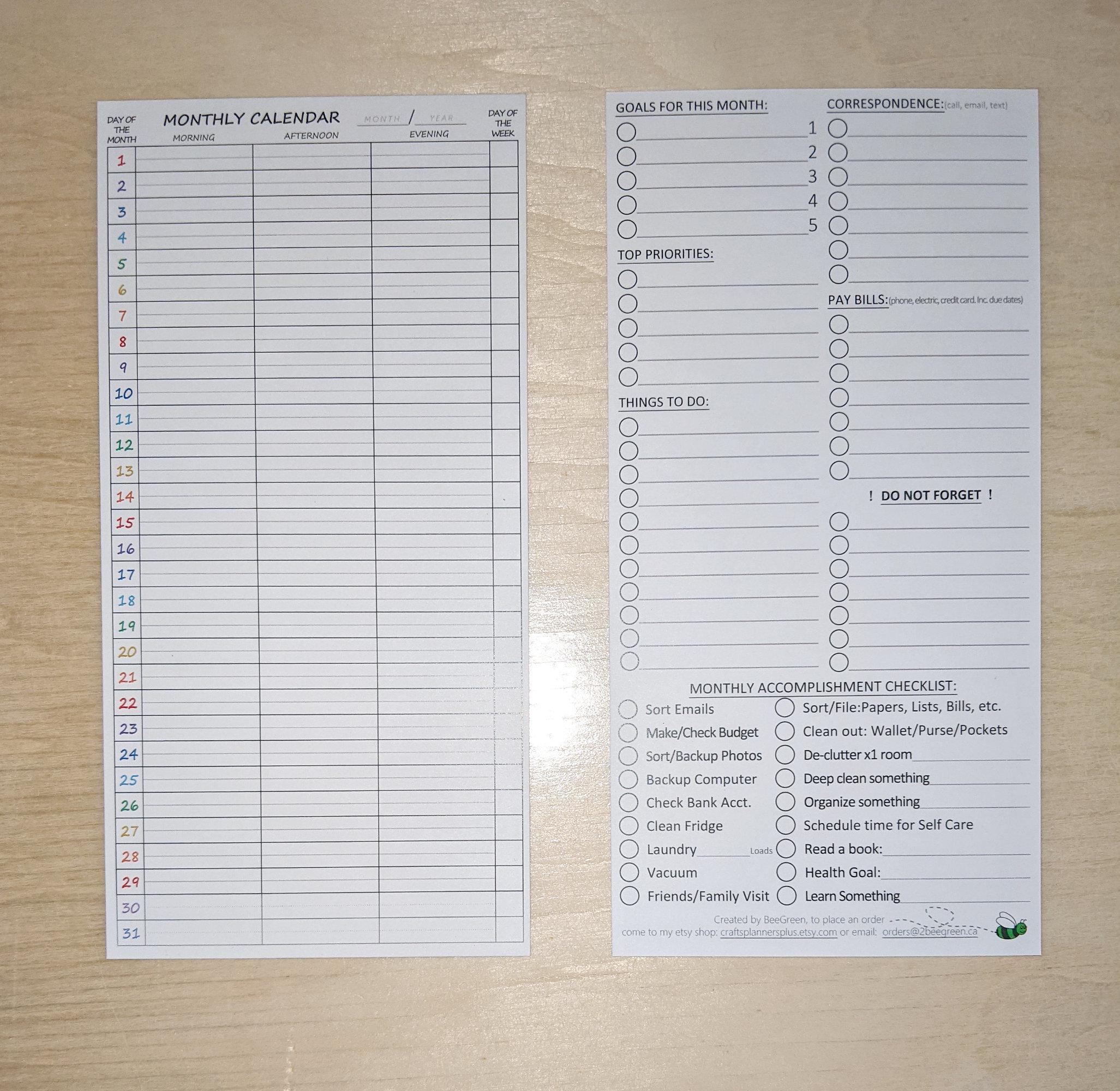 NEW~ Monthly Calendar Bookmark(tall) - A Simple Way to Keep Track of ...