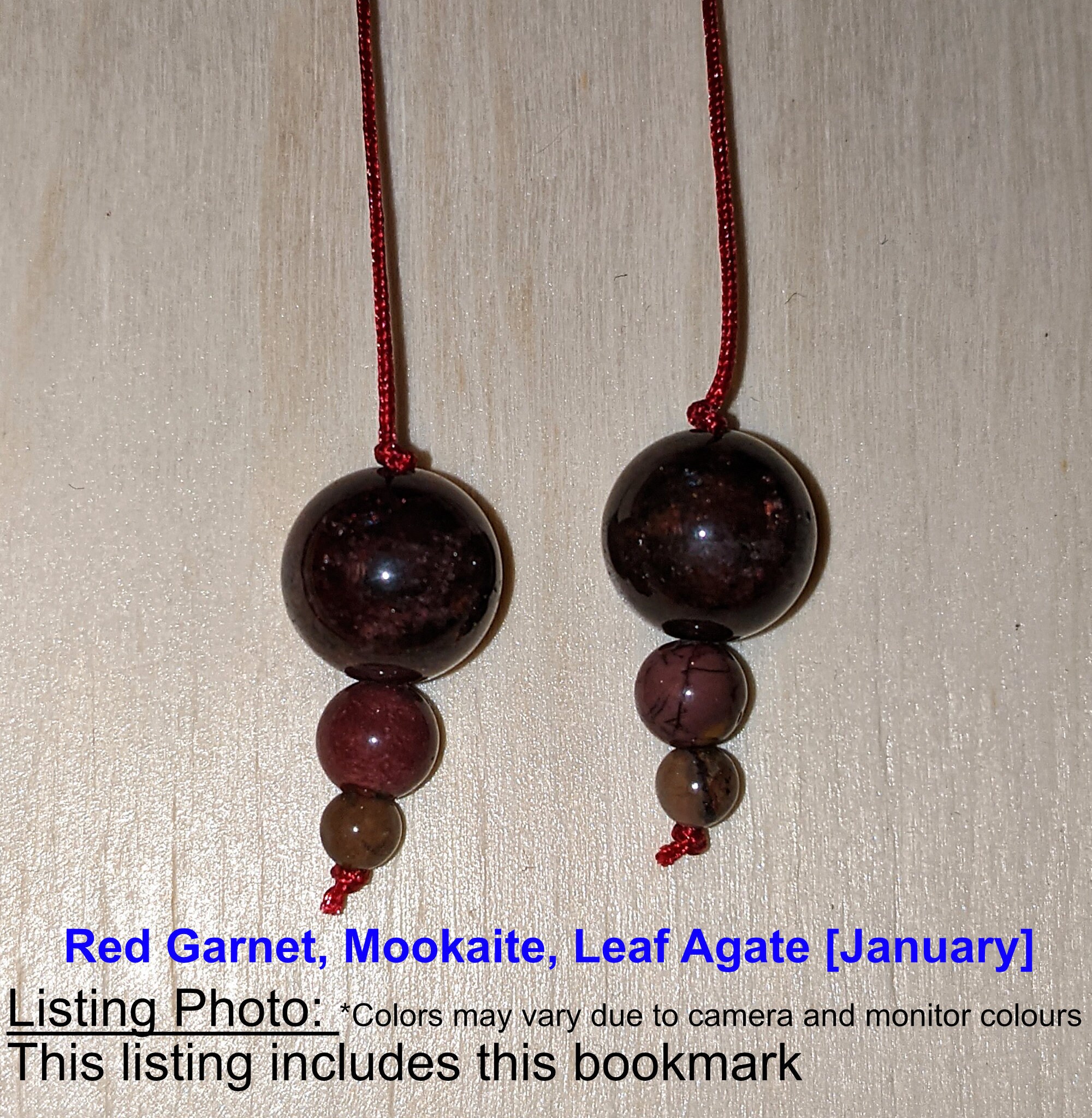 Red Garnet, Mookaite, Leaf Agate january Birthstone Beaded Bookmark ...