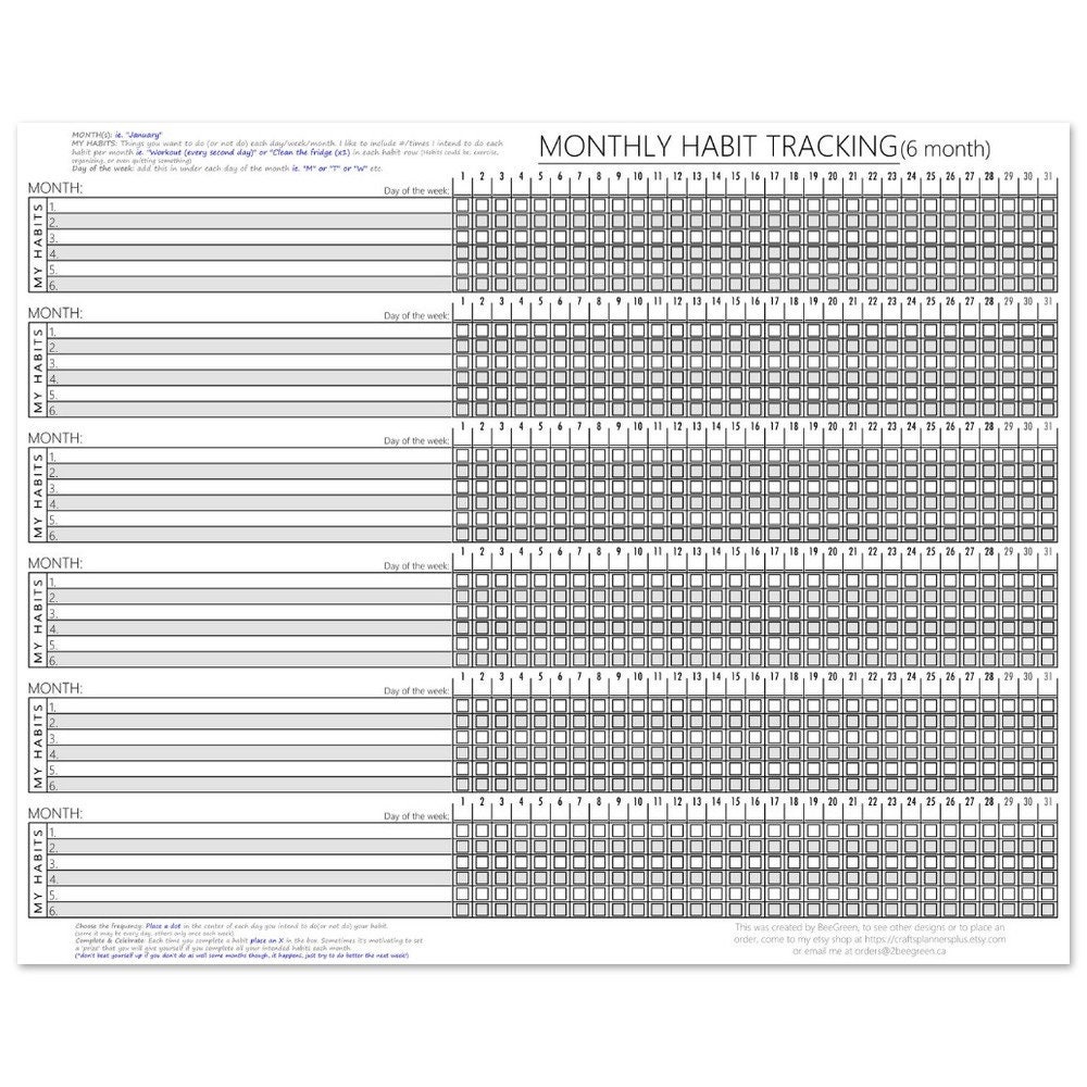 Monthly Habit Chart Poster (B/W) - Reach Your Goals Faster, Hold ...