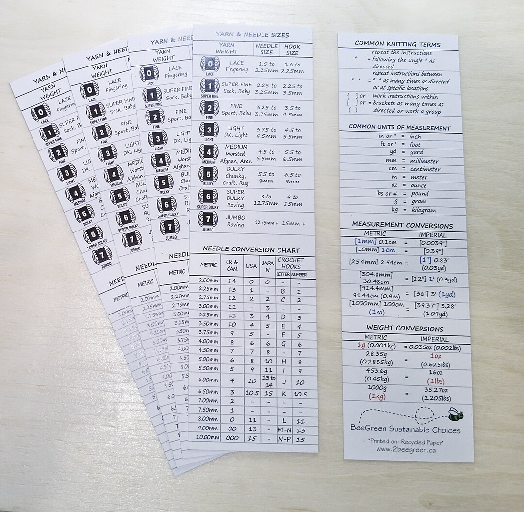 Knitting Terms, Sizes, & Conversions Bookmark [knitting Reference ...