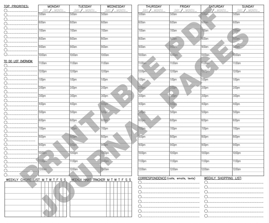 Weekly Overview Planner Plan Your Weeks weekly Day Timers & to Do Lists ...