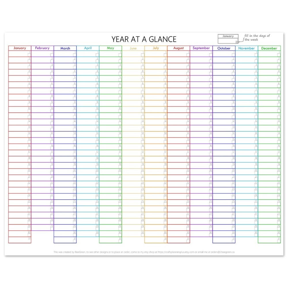 Year at a Glance Poster (horizontal) - Printed on 170 Gsm/ 65 Lb Poster ...