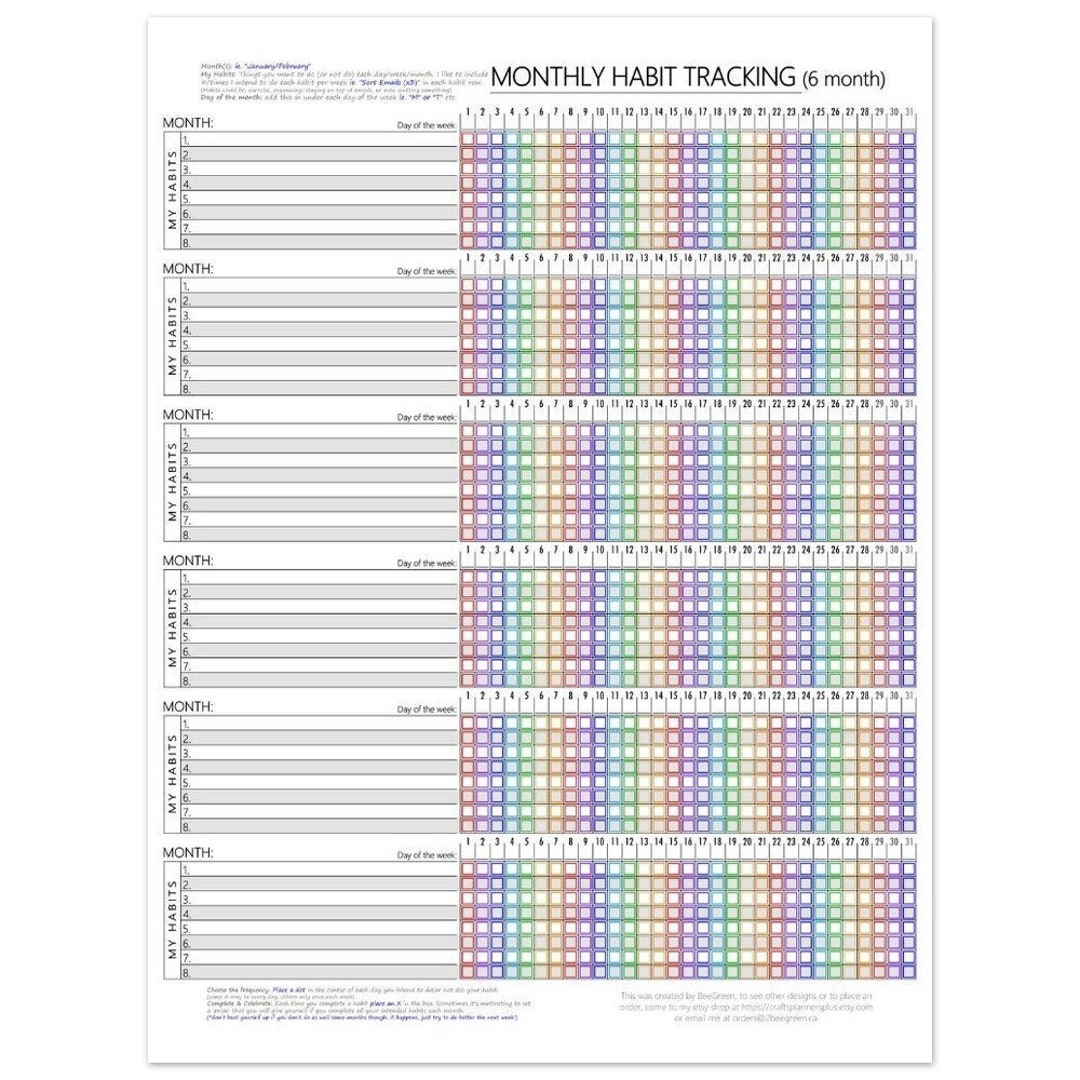 Monthly Habit Chart Poster (rainbow Vert) - Reach Your Goals Faster ...