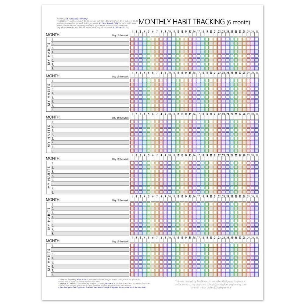 Monthly Habit Chart Poster rainbow Vert Reach Your Goals Faster, Hold ...