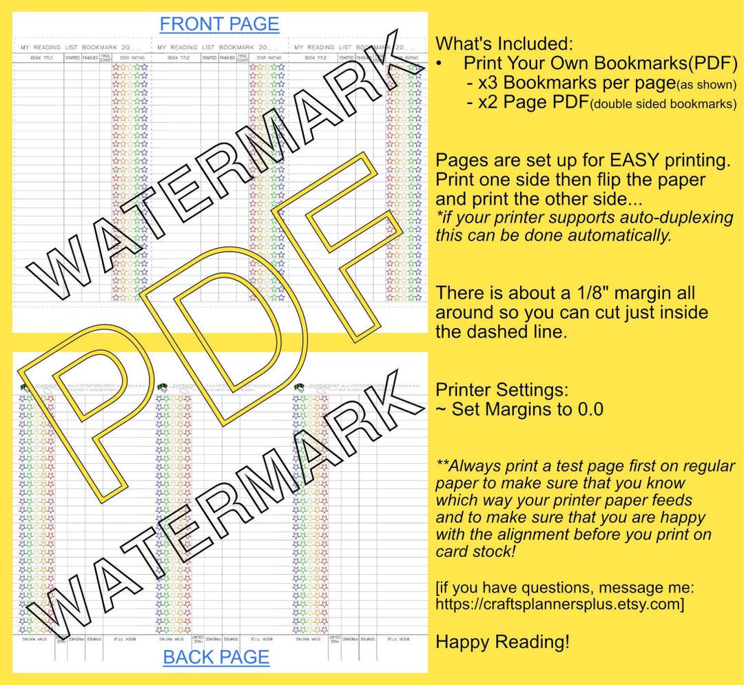 NEW~PDF Reading Log Bookmark(color), Book Rating Bookmark, Reading List ...