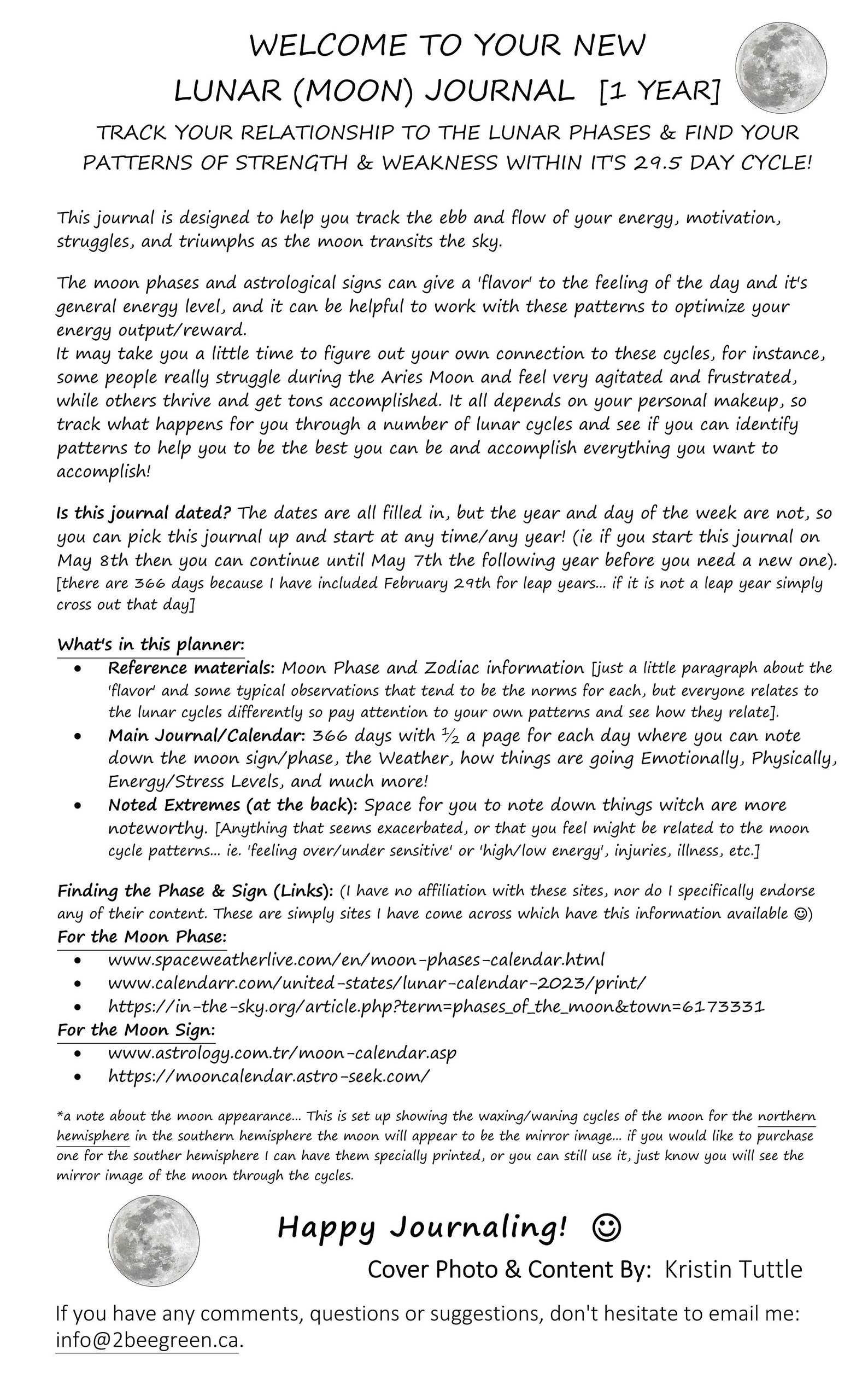 Lunar Journal / Moon Journal - Track Your Relationship to Lunar Phases ...