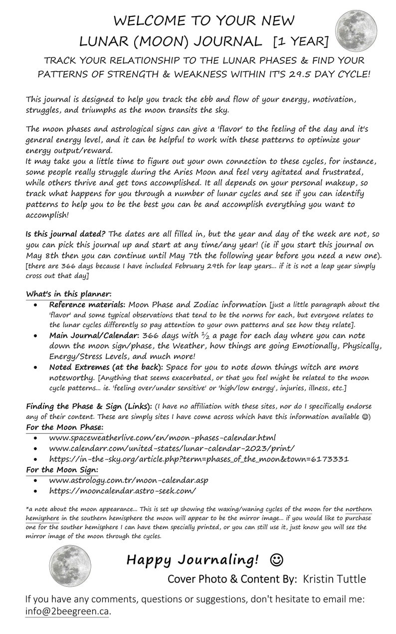 Lunar Journal / Moon Journal - Track Your Relationship to Lunar Phases ...