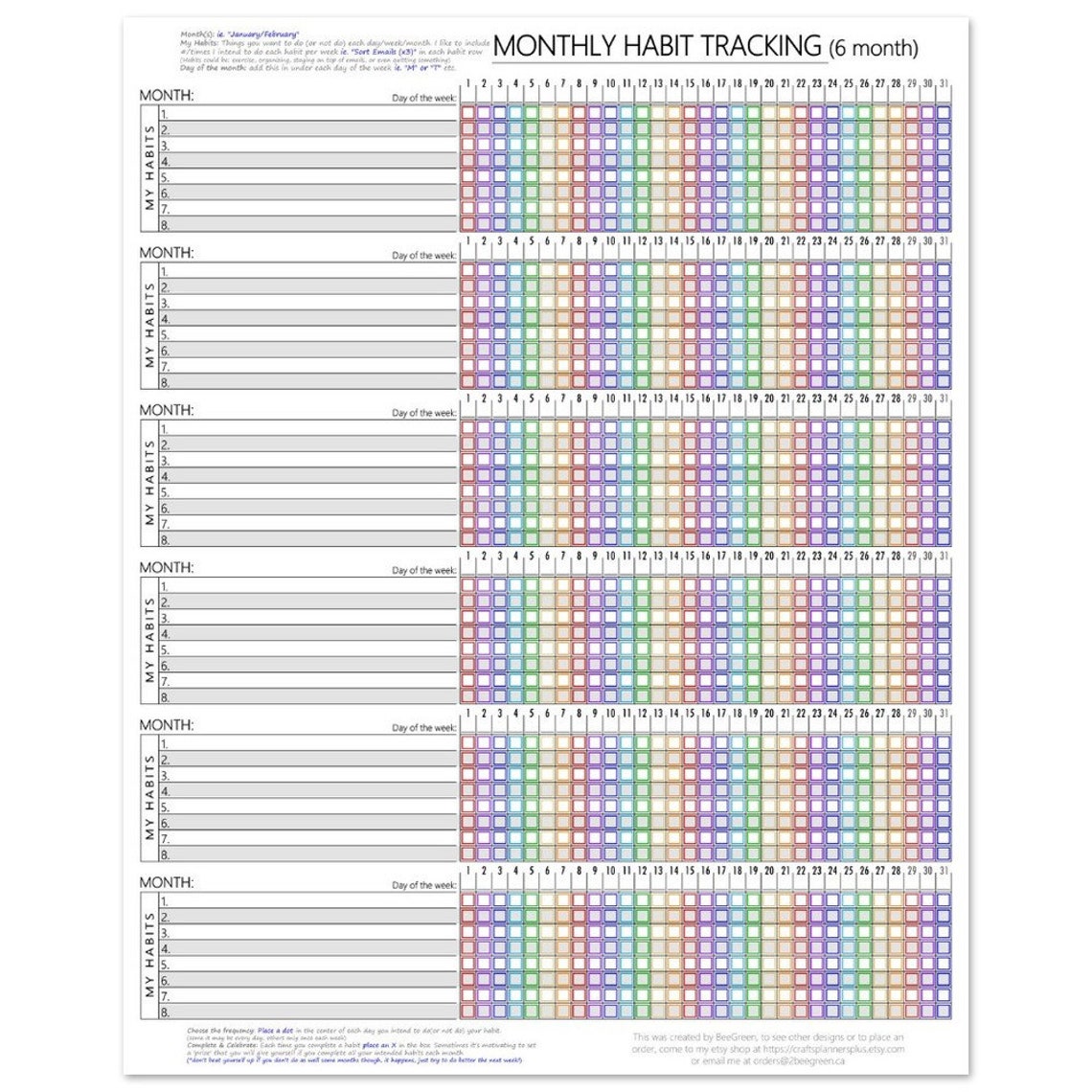 Monthly Habit Chart Poster (rainbow Vert) - Reach Your Goals Faster ...