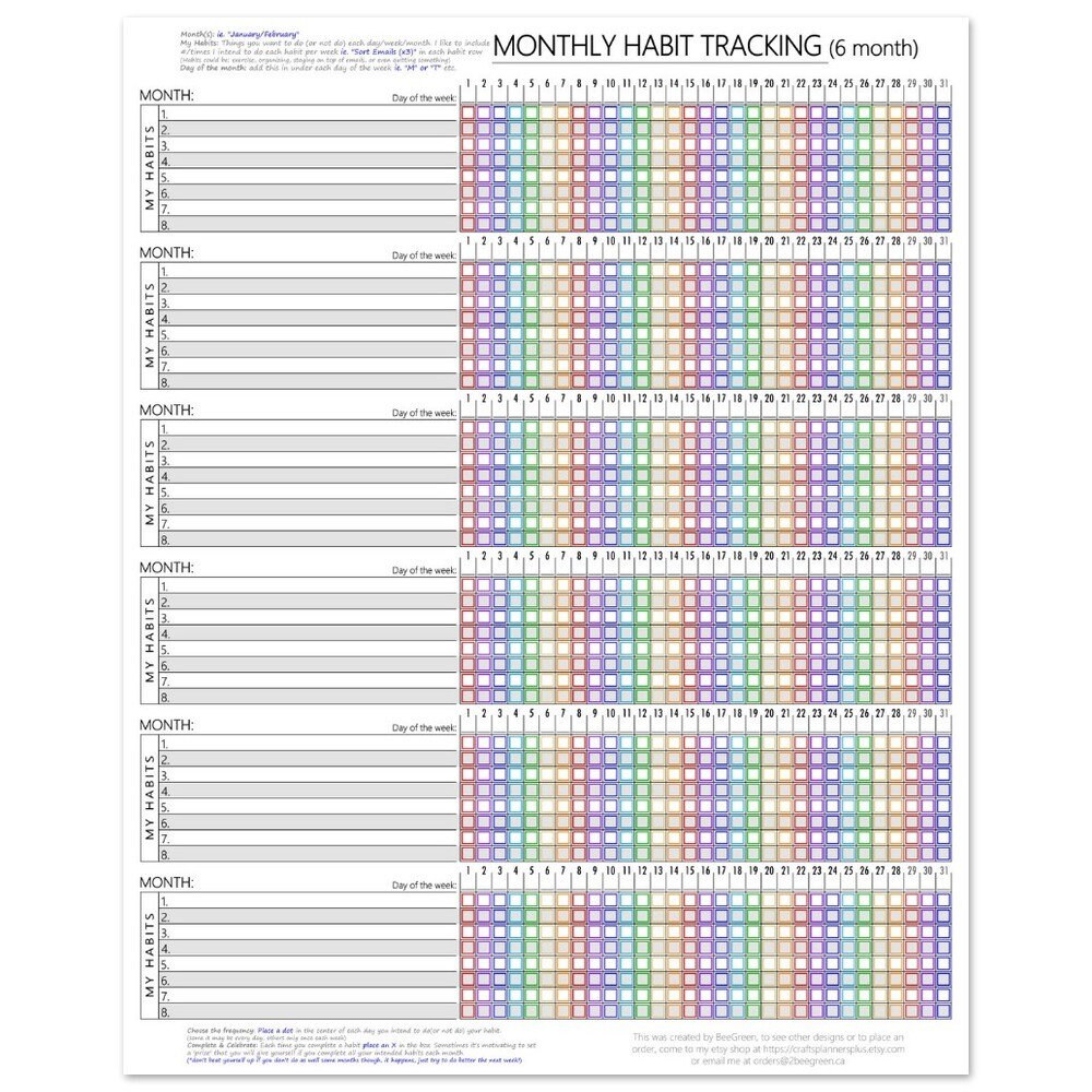 Monthly Habit Chart Poster rainbow Vert Reach Your Goals Faster, Hold ...