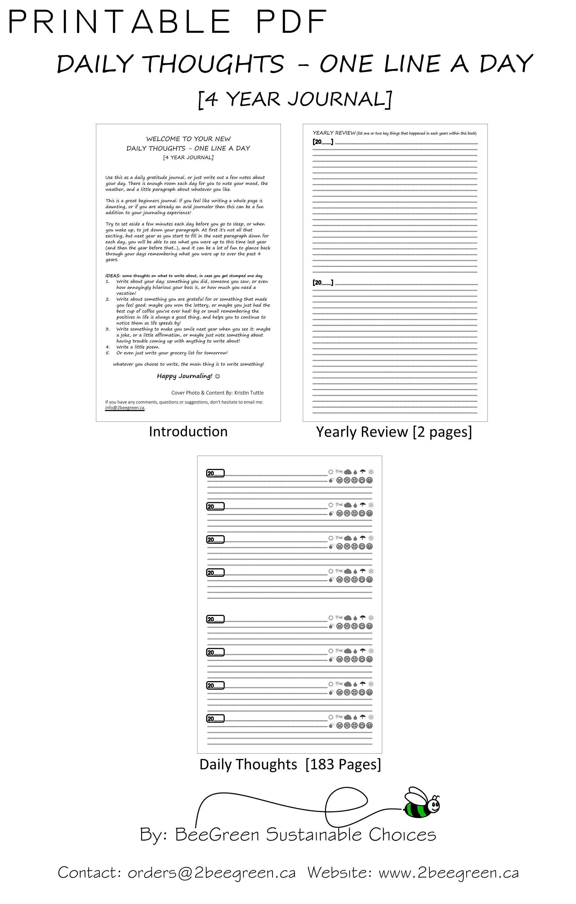 Daily Thoughts Journal / One Line a Day / Gratitude or Beginners ...