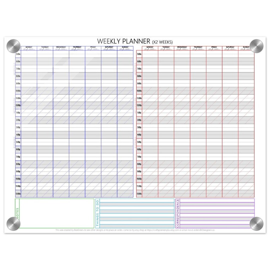 Dry Erase Colorful Weekly Planner / Weekly Day Timer - X2 Weeks Plus ...
