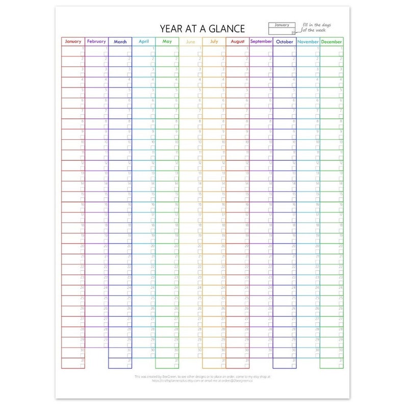 Year at a Glance Poster - Printed on 170 Gsm/ 65 Lb Poster Paper ...