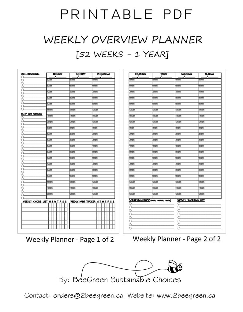 Weekly Overview Planner - Plan Your Weeks (weekly Day Timers & to Do ...
