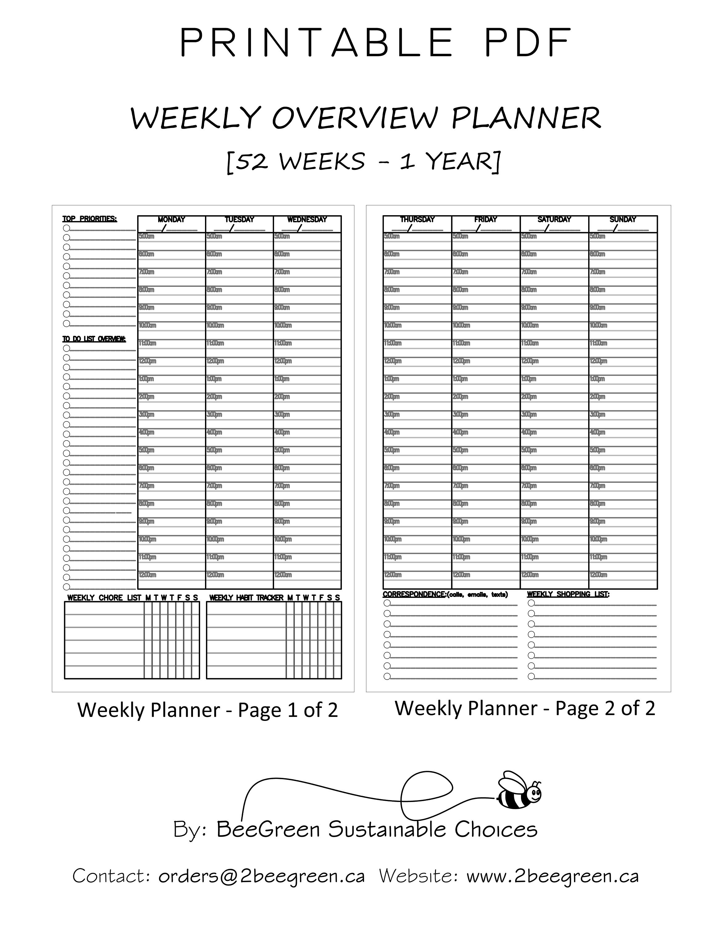 Weekly Overview Planner Plan Your Weeks weekly Day Timers & to Do Lists ...