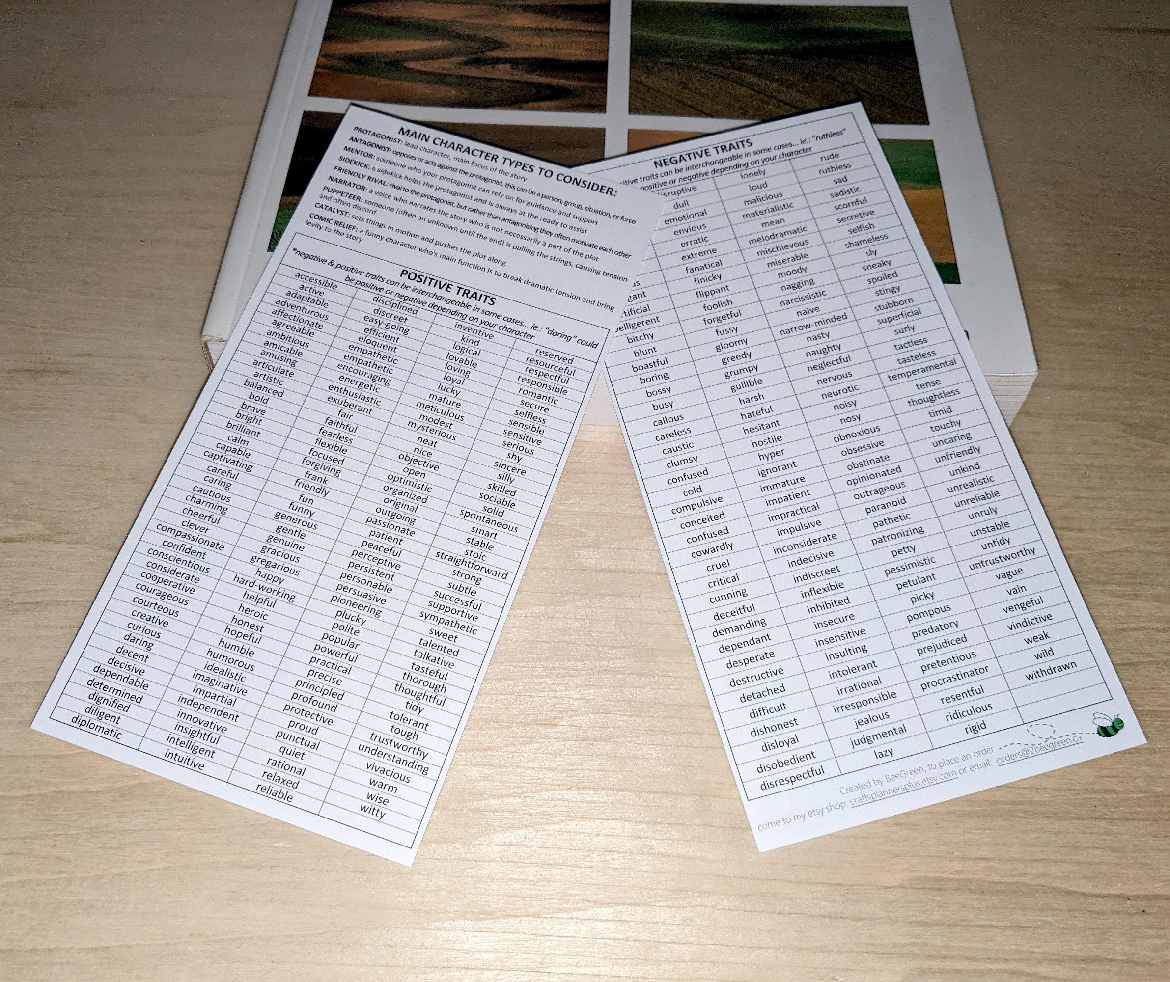 NEW~PDF Character Traits & Types Bookmark - Reference for Authors and ...