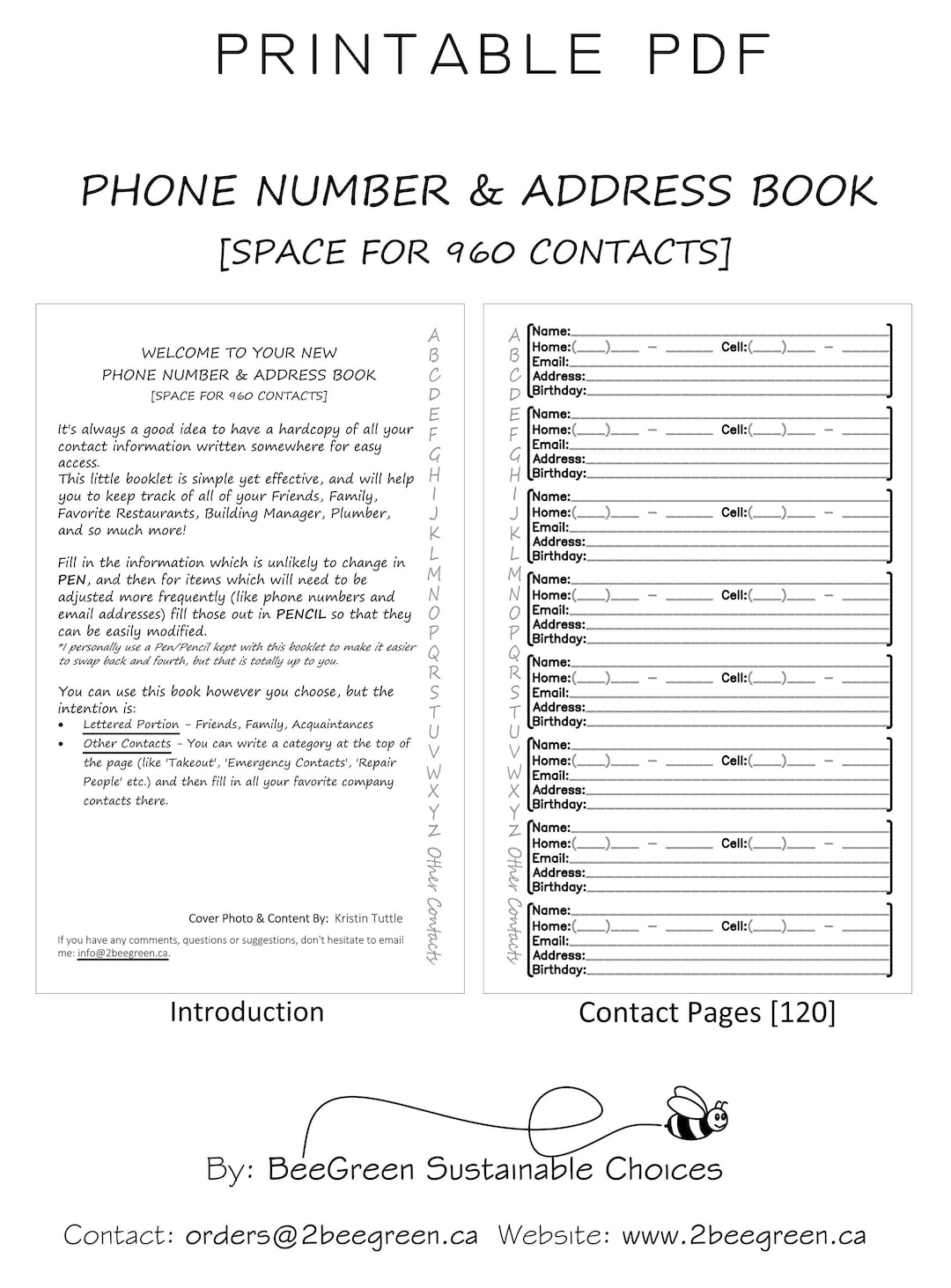 Address & Phone Number Book – Contact Keeper [printable PDF] - Etsy