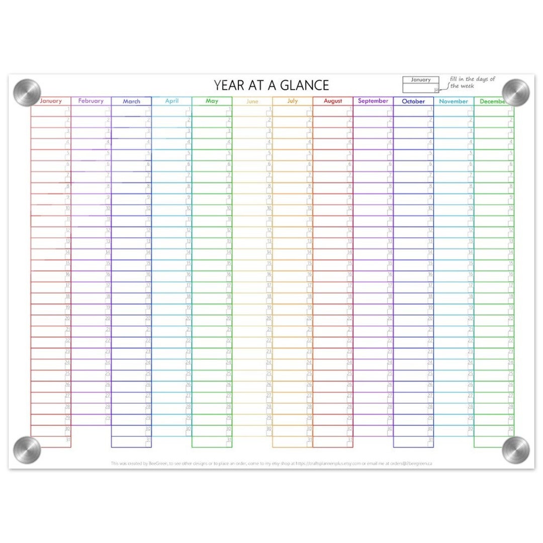 Year at a Glance Dry Erase Calendar (rainbow) - Acrylic Yearly Wall ...