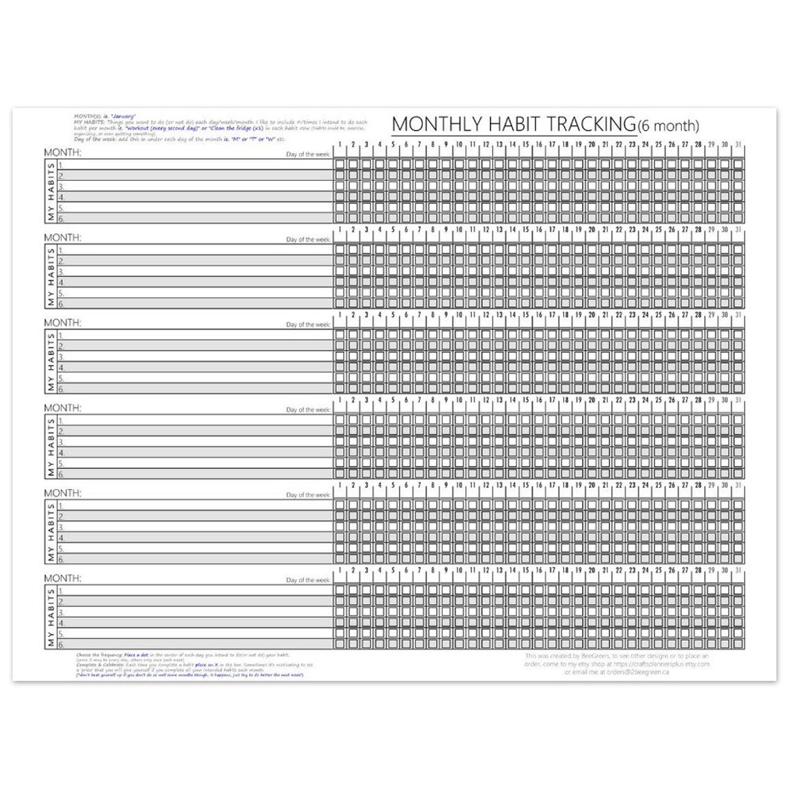 Monthly Habit Chart Poster (B/W) - Reach Your Goals Faster, Hold ...