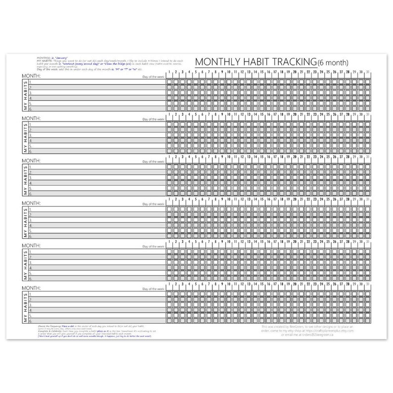 Monthly Habit Chart Poster (B/W) - Reach Your Goals Faster, Hold ...
