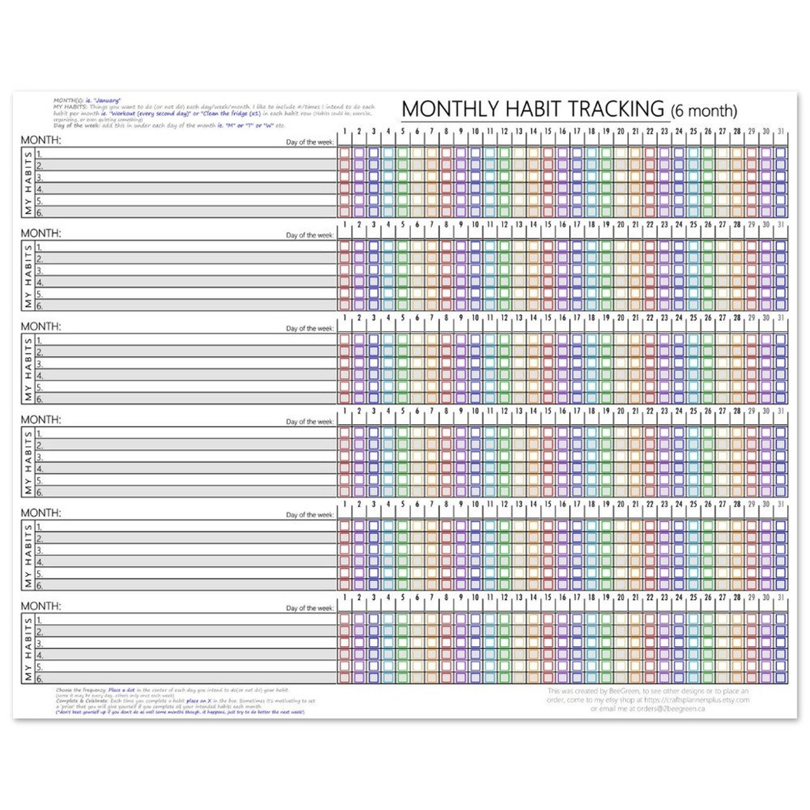 Monthly Habit Chart Poster (rainbow) - Reach Your Goals Faster, Hold ...