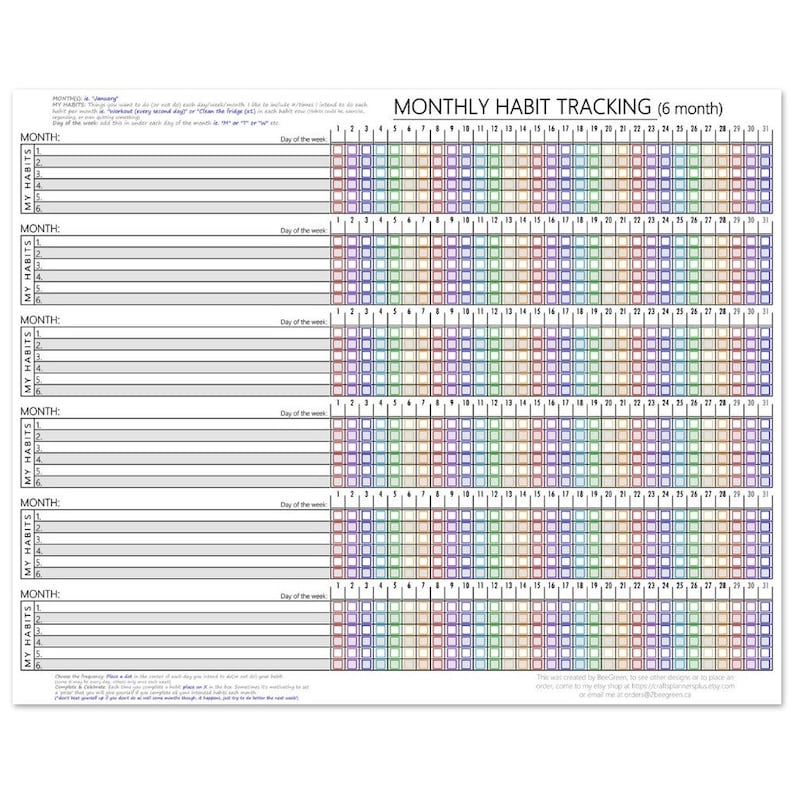 Monthly Habit Chart Poster (rainbow) - Reach Your Goals Faster, Hold ...