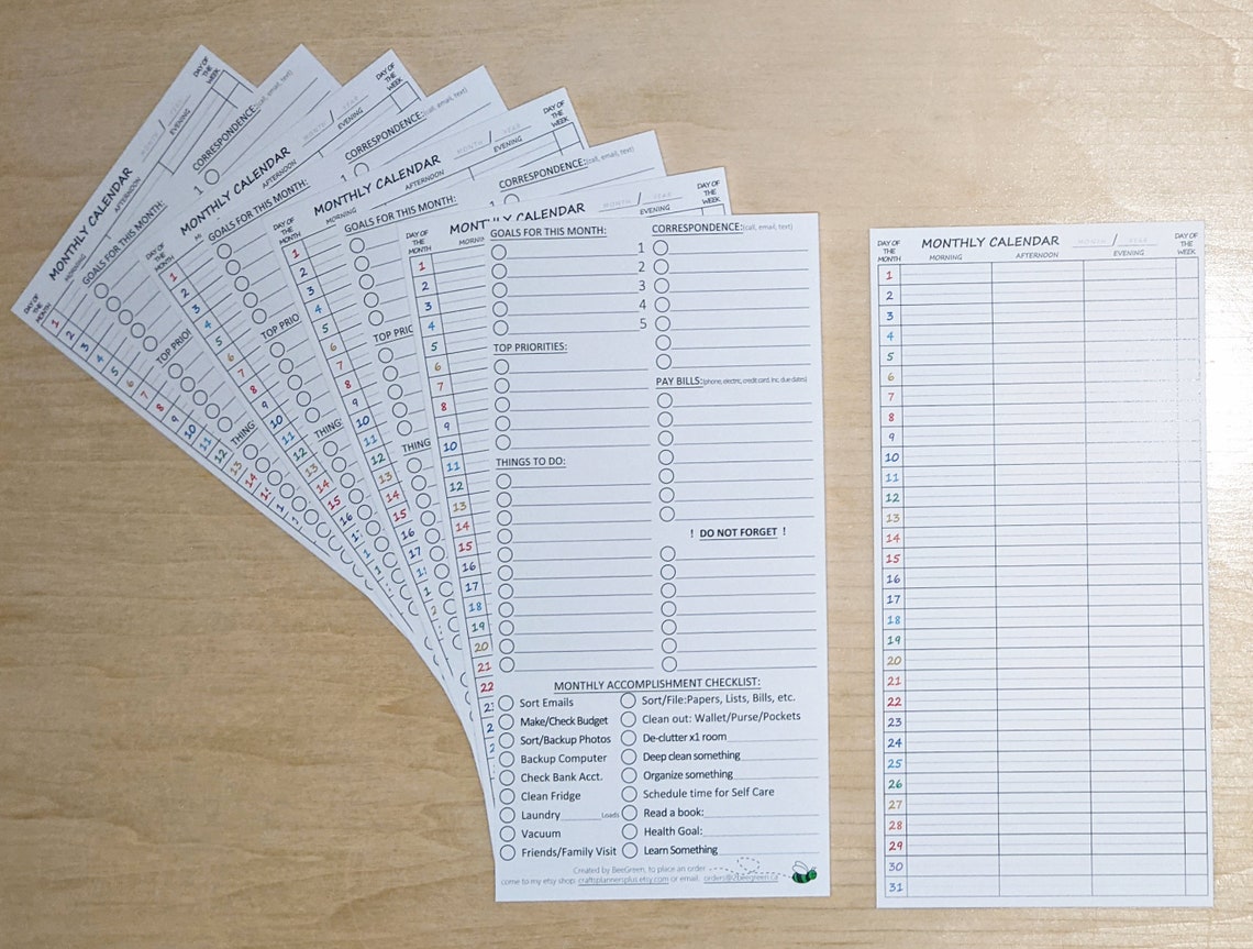 NEW~ Monthly Calendar Bookmark(tall) - A Simple Way to Keep Track of ...