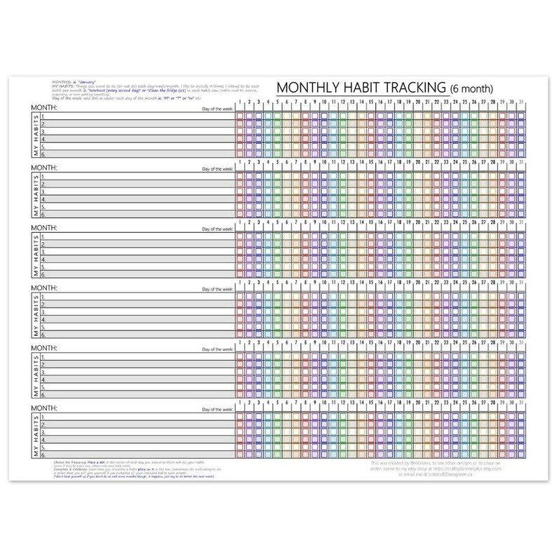 Monthly Habit Chart Poster (rainbow) - Reach Your Goals Faster, Hold ...