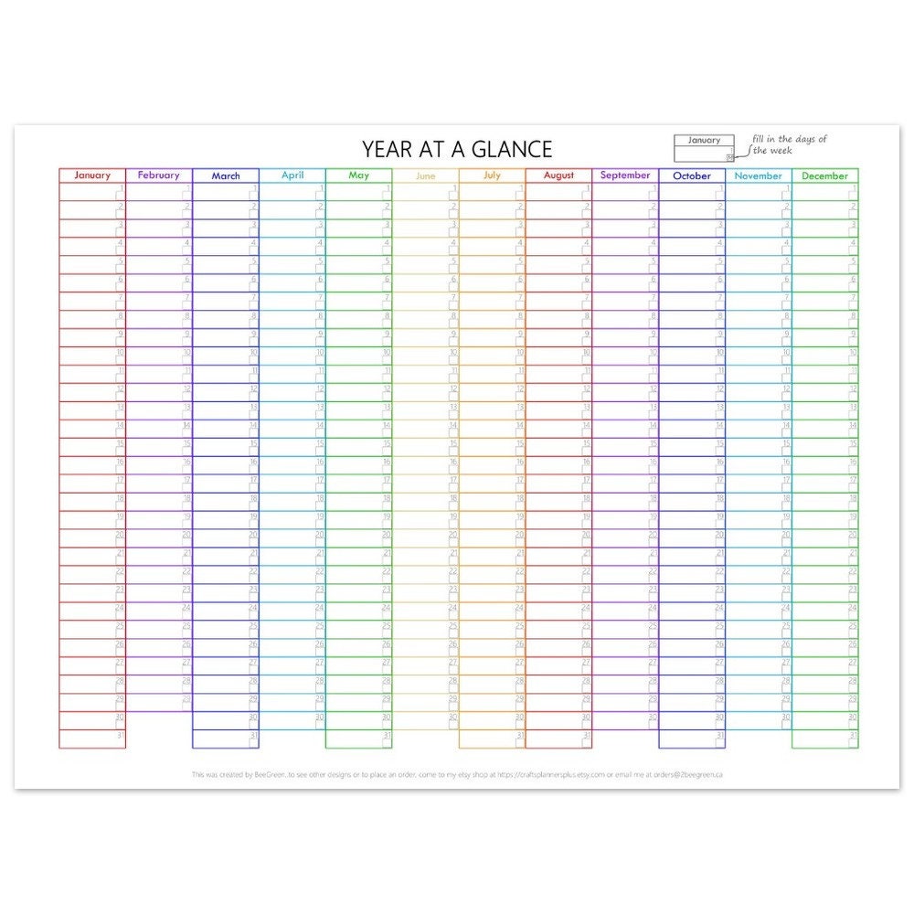 Year at a Glance Poster (horizontal) - Printed on 170 Gsm/ 65 Lb Poster ...