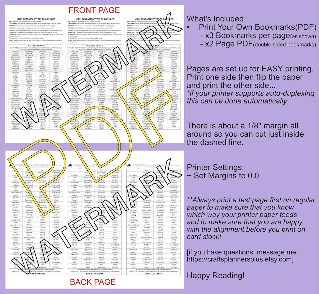 NEW~PDF Character Traits & Types Bookmark - Reference for Authors and ...