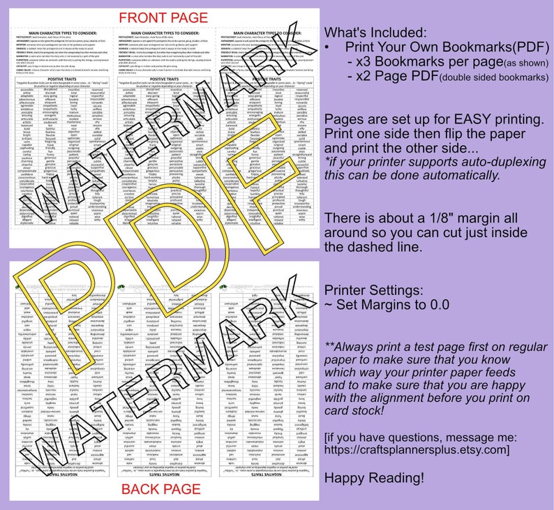 NEW~PDF Character Traits & Types Bookmark - Reference for Authors and ...