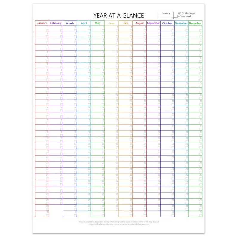 Year at a Glance Poster - Printed on 170 Gsm/ 65 Lb Poster Paper ...