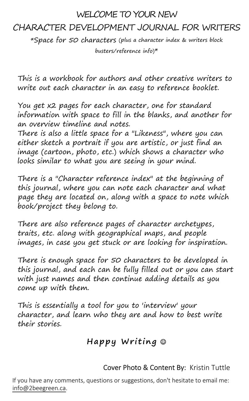 Character Development Journal for Writers - Create & Develop Character ...