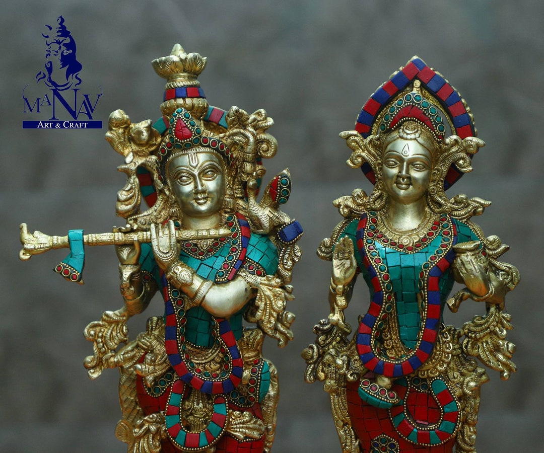 Brass Krishna Radha, 45CM Big Radha Krishna Idol, Divine Radha Krishna ...