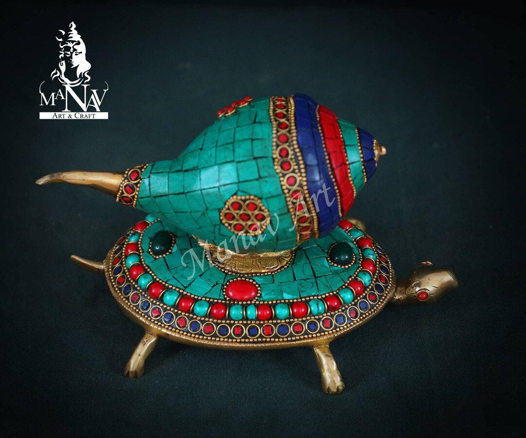 Brass Shankha Conch on Tortoise: Hindu Pooja Decor (14 CM) - Etsy