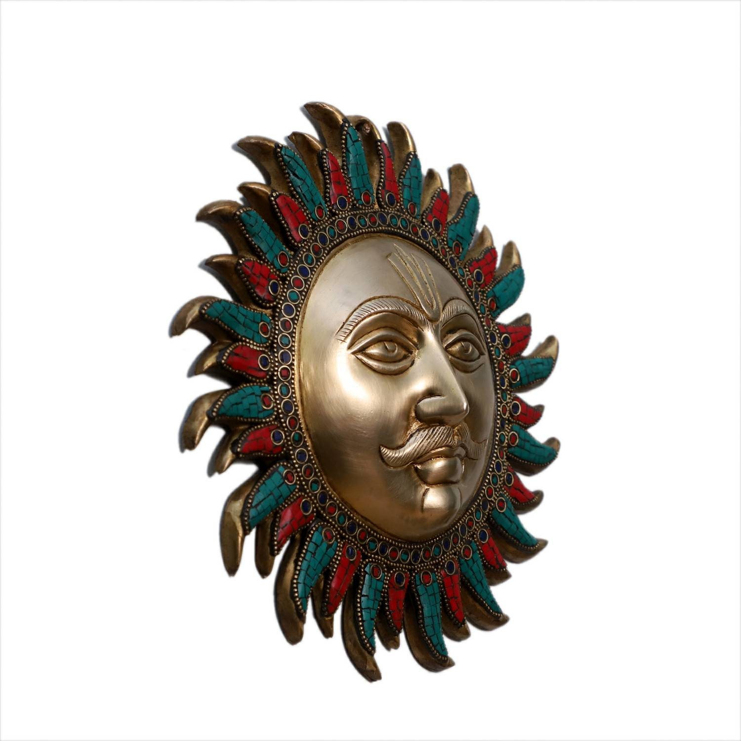 Brass Sun Face Wall Hanging: Surya Dev Statue With Turquoise - Etsy