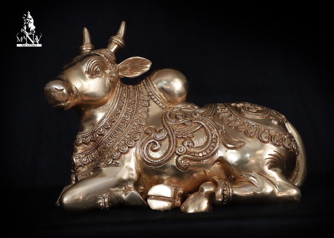 Brass Nandi Idol, Nandi Statue in Brass, 24 CM Nandi Cow Figurine ...