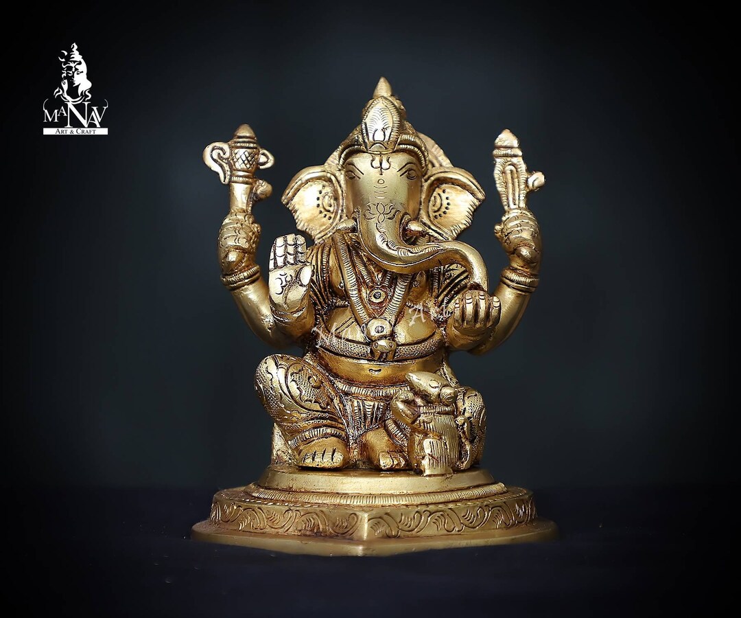 Brass Ganesha Statue, 14 CM Ganesh Statue in Brass, Ganesh Figurine ...