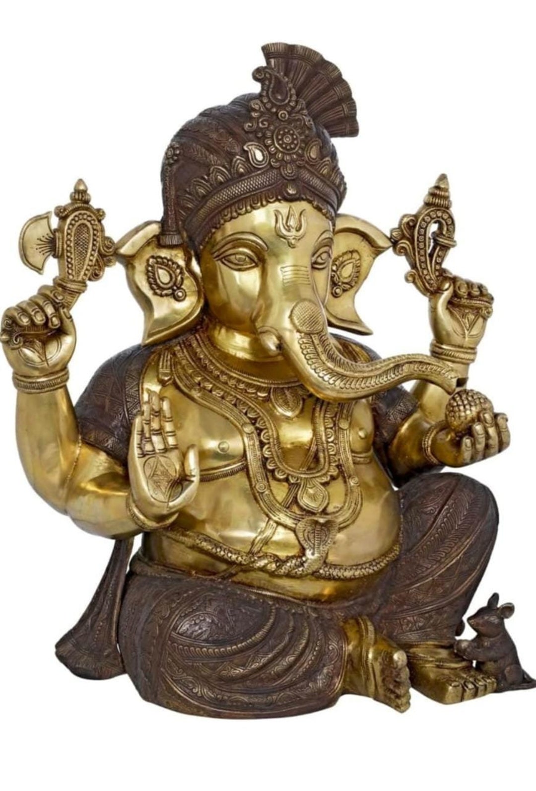 Brass Ganesha Statue, 53 CM Antique Ganesha Statue, Dual Tone Ganesha ...