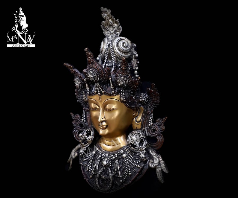 Brass Tara Face Mask: Dual Tone Wall Hanging, 40 CM - Etsy
