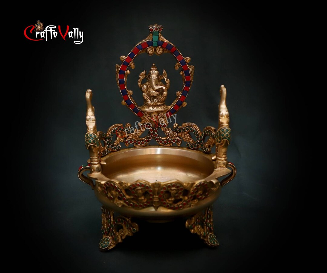 Brass Ganesha Design 30CM Urli, Traditional Bowl, Home Decor Gift ...