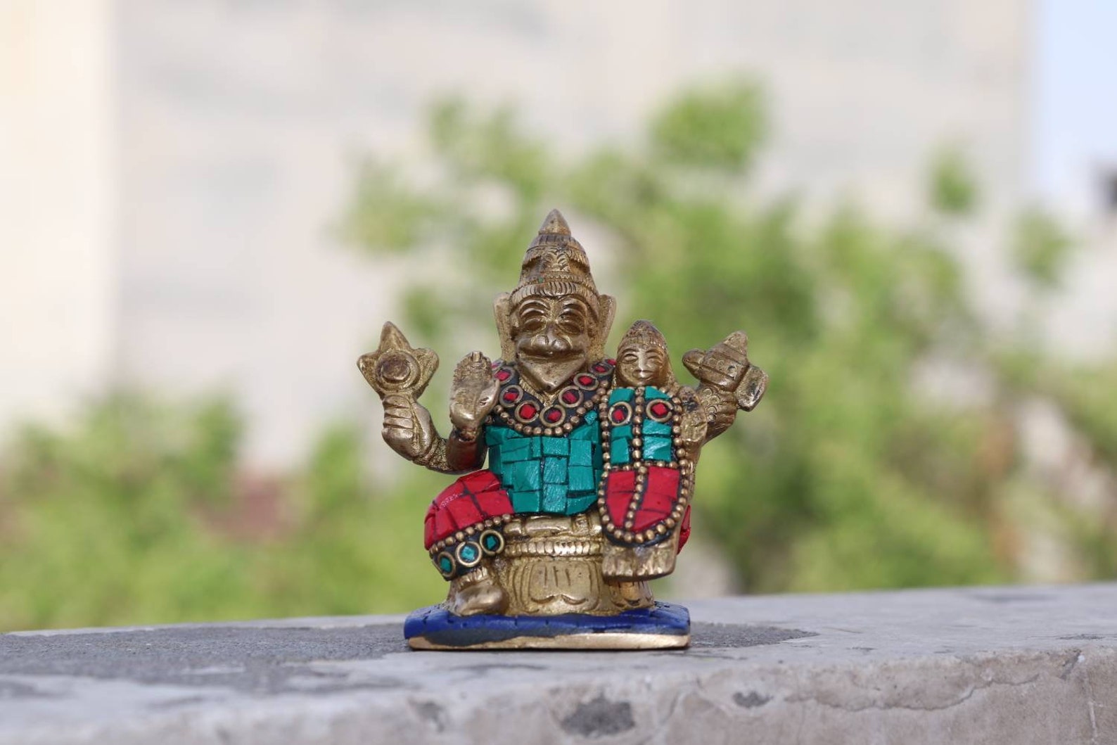 Brass God Narsingh Bhagwan with goddess Lakshmi 8CM Statue for | Etsy